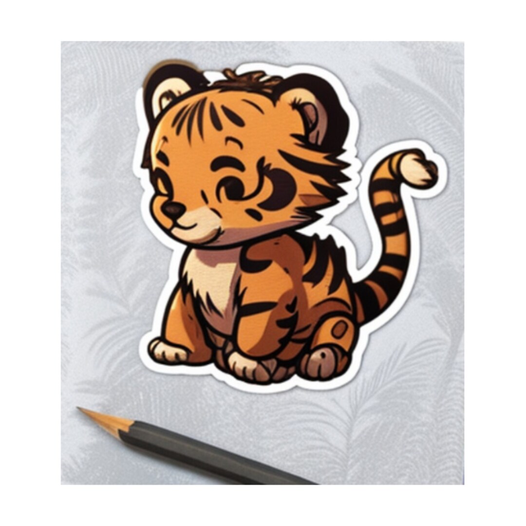 Baby Tiger Sticker, Cute Stickers, Die Cut Label, Jungle Animal Decal ...