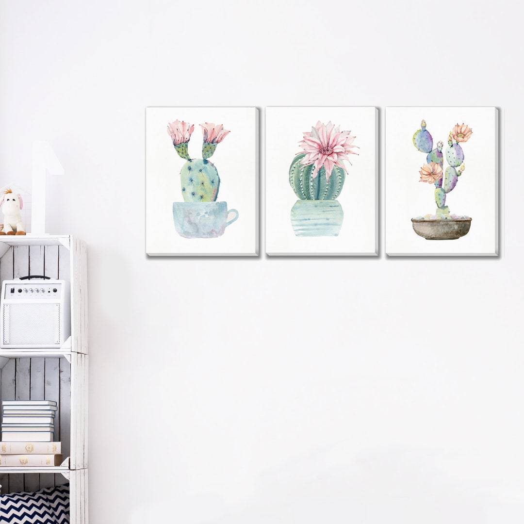 Cactus Flower Watercolor Art Prints on Canvas Wall Art, Girl Room Decor ...