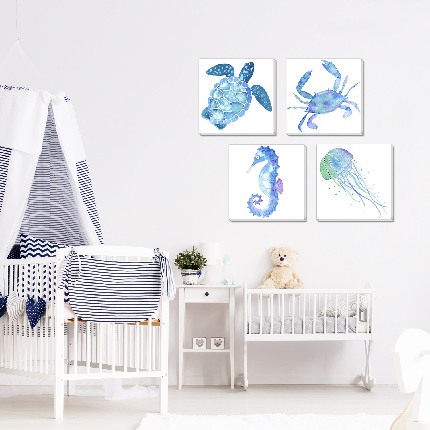 Sea Animals Watercolor Painting Print on Canvas Wall Art Boy | Etsy