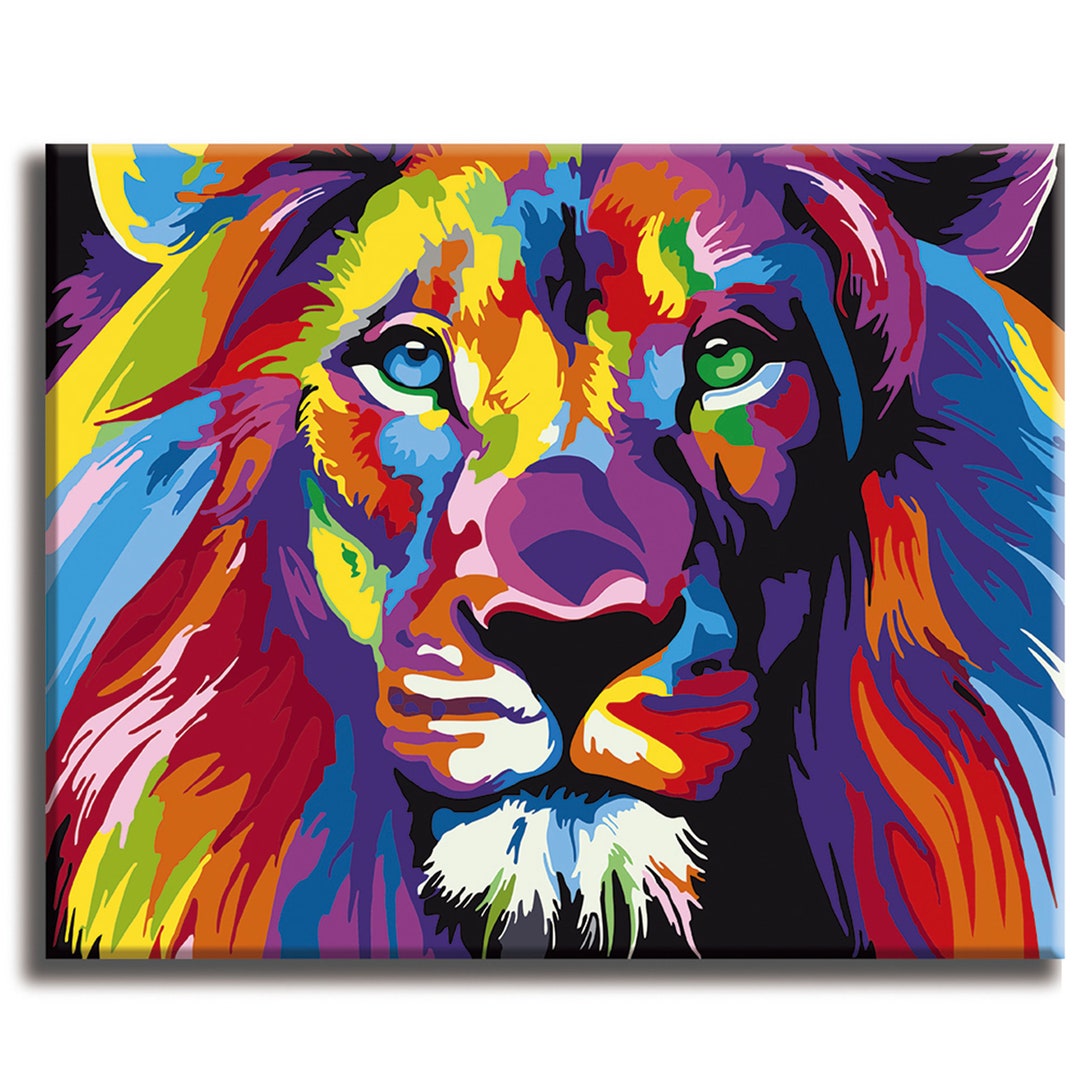 Colorful Lion Paint by Numbers Colorful Oil Painting Abstract 16x20 ...
