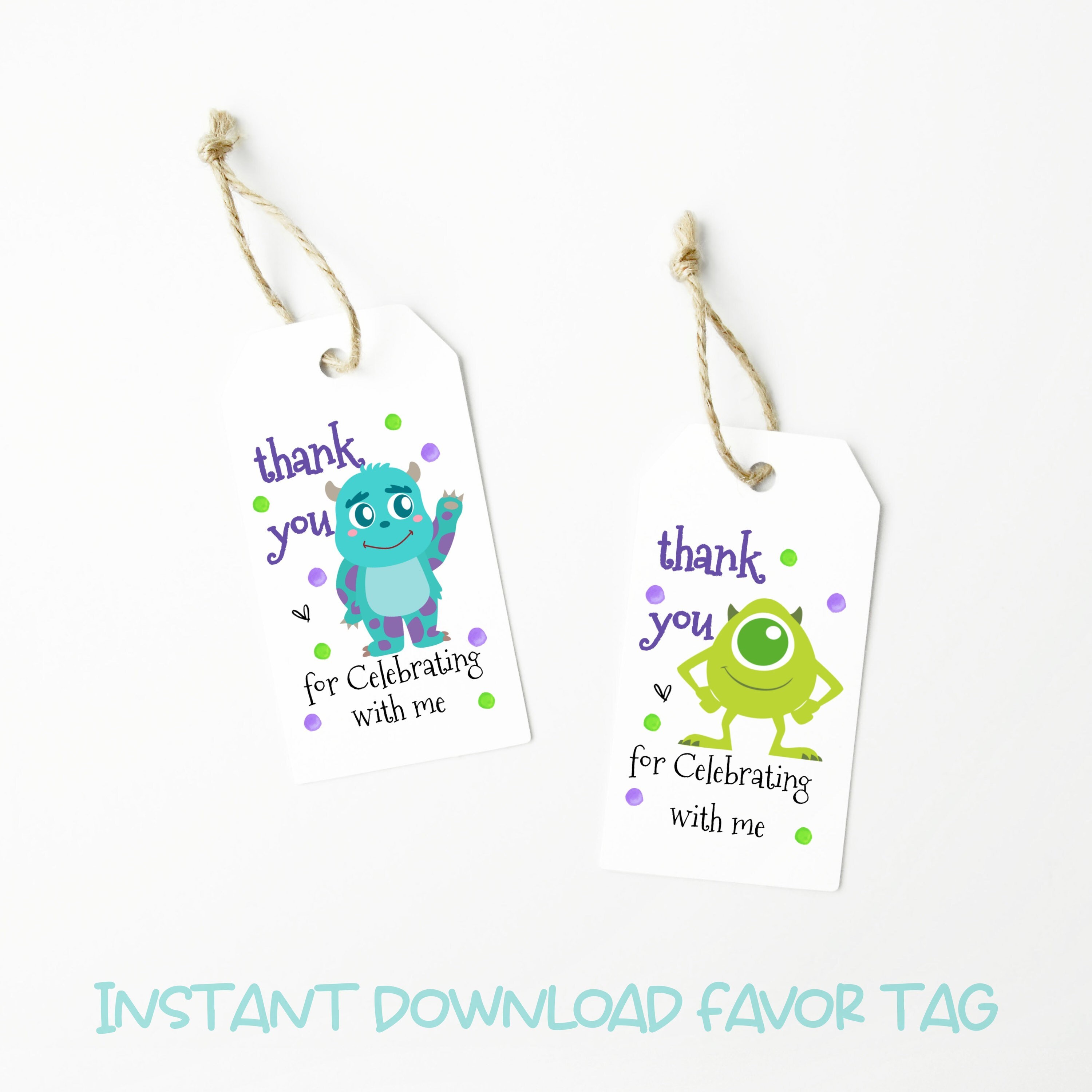 Monster Inc Inspired Favor Tags, Monster Printable Favor Tags, Monster ...