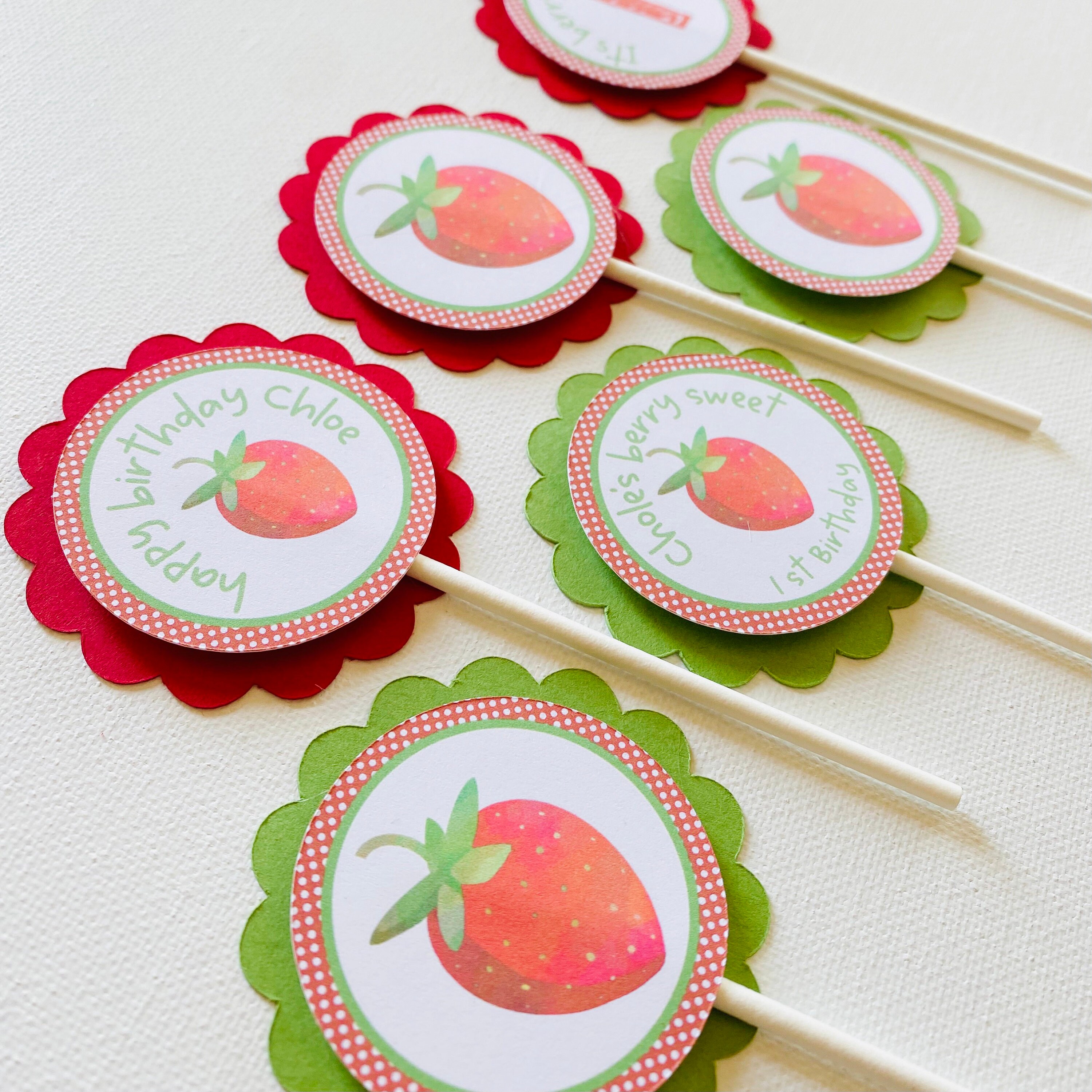 Strawberry Cupcake Toppers, Strawberry Toppers/ Strawberry Birthday. - Etsy