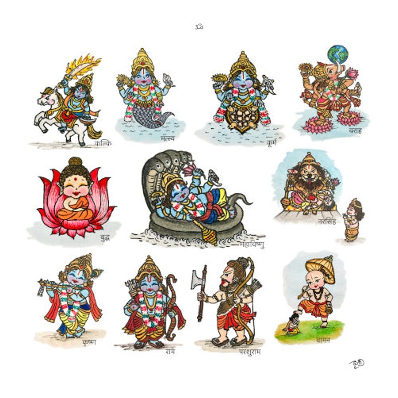 Dashavatar Illustrations With Mahavishnu at the Center - Etsy