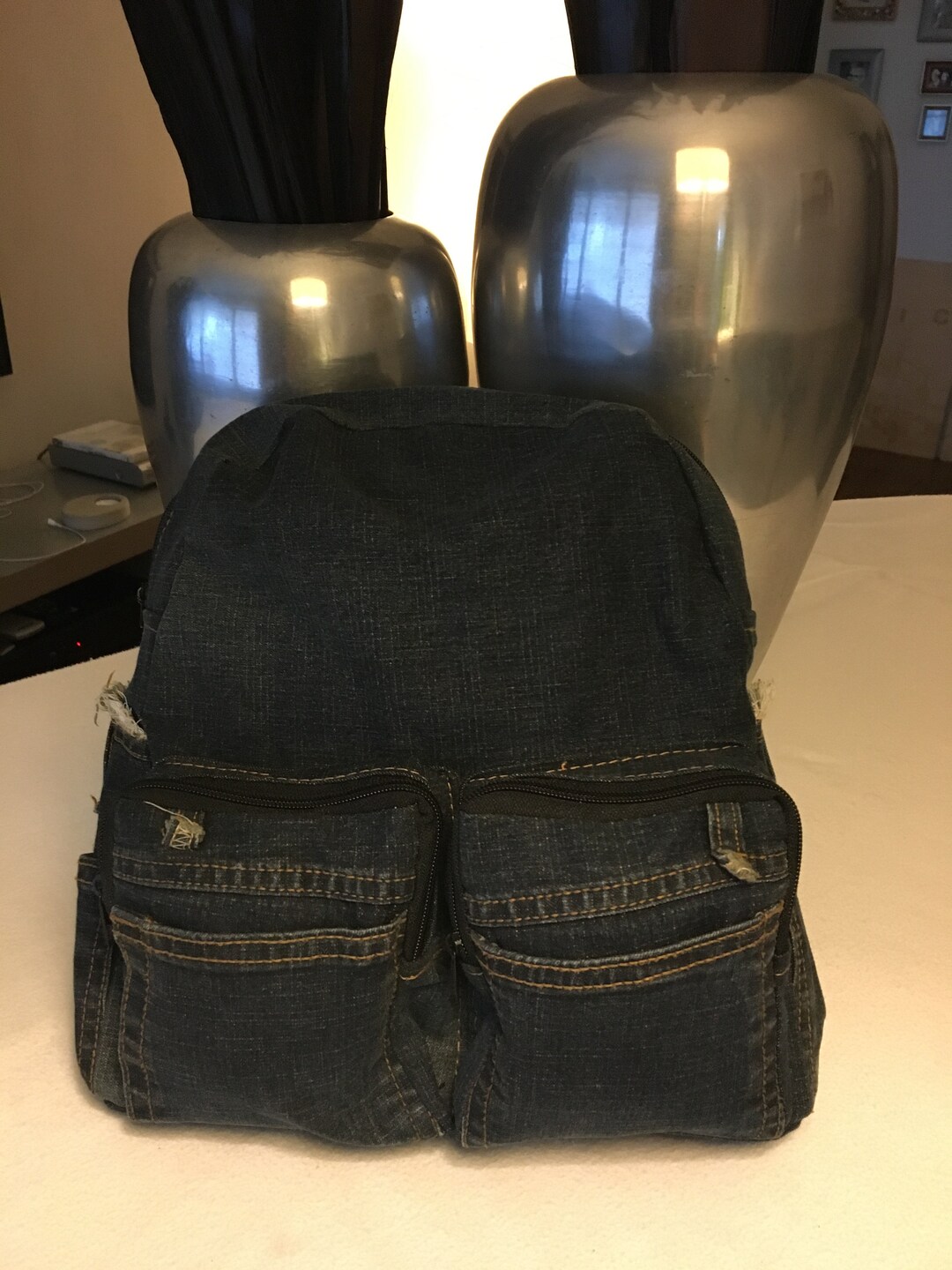 Backpack Made From Recycled Jeans Dark Denim Bag - Etsy