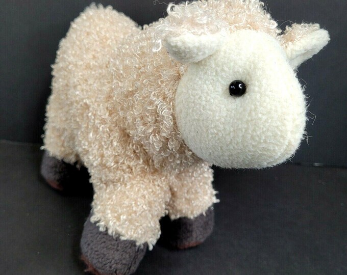 Curly Hair Lamb Sheep 12" Stuffed Plush Toy, Cream Wool Brown Feet ...