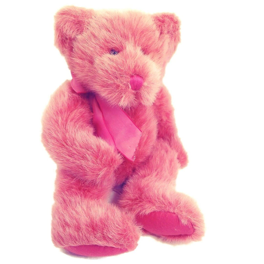 VINTAGE Russ Berrie Luv 'ums Teddy Bear 14'' Raspberry Pink Ribbon Bow ...