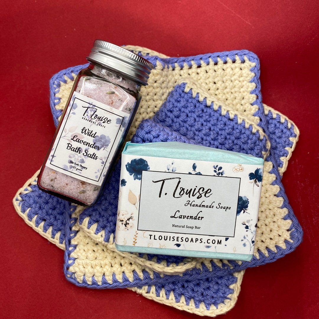 Bath Gift Box / Lavender Body Bar, Bath Salts & Crocheted Cloths - Etsy