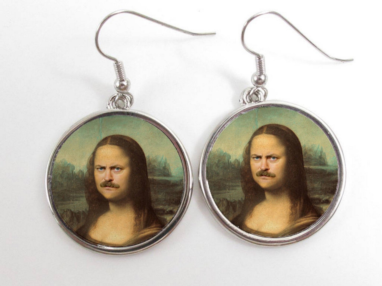 Mona Lisa Ron Swanson Funny Earrings Drop Dangling Humor Cute Funny ...