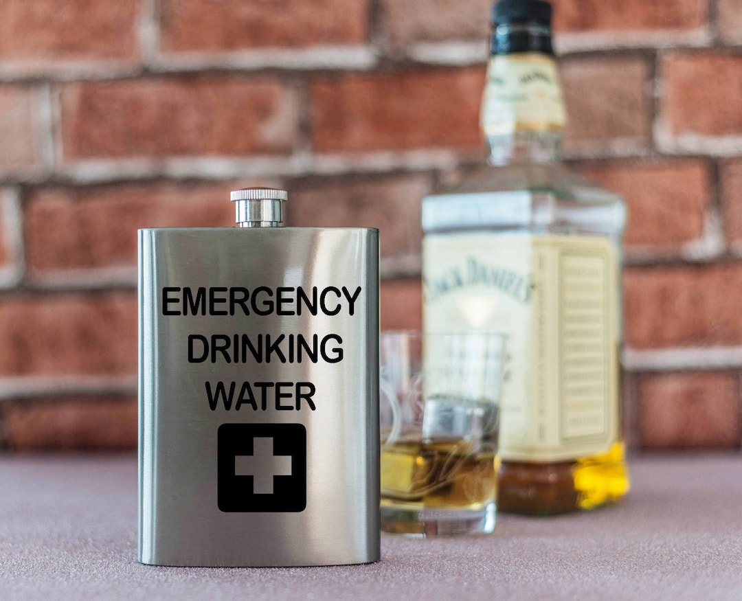 Emergency Drinking Water First Aid Symbol Funny 8oz Stainless Steel Hip ...
