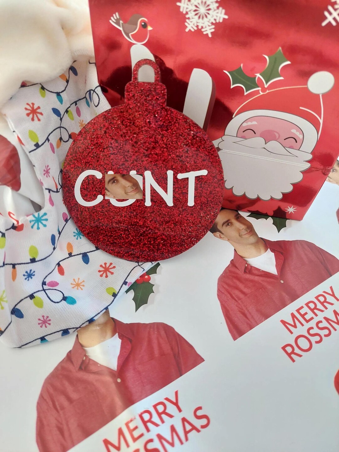 CT Swearing Christmas Tree Bauble Decoration Red Glittery Aryclic ...