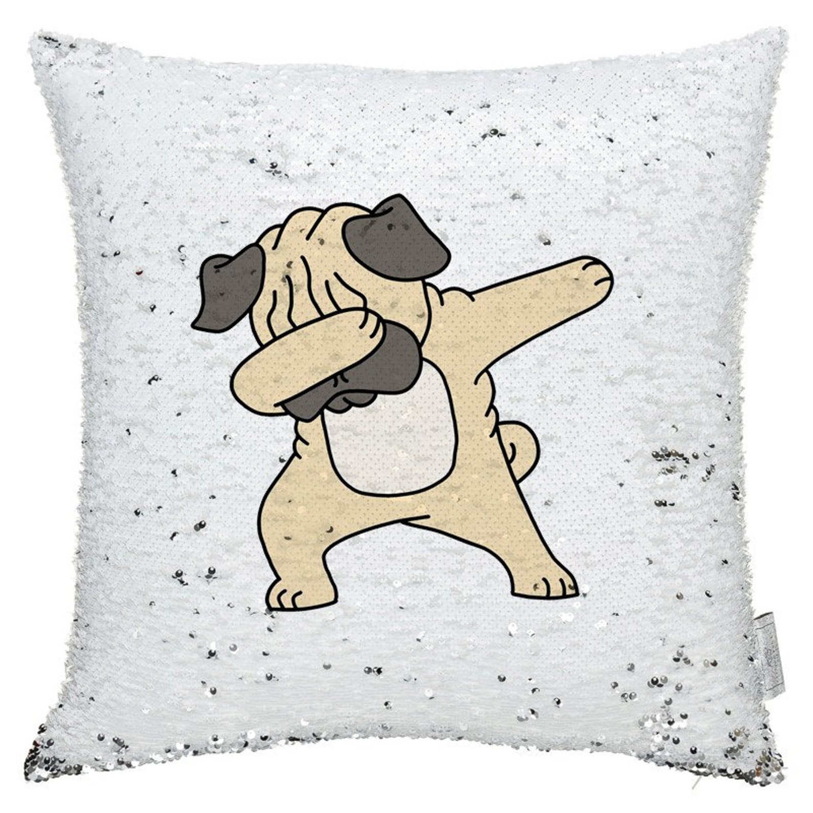 Dab Pug Dabbing Cute Puppy Dog Secret Magic Sequin Cushion Pillow Two ...
