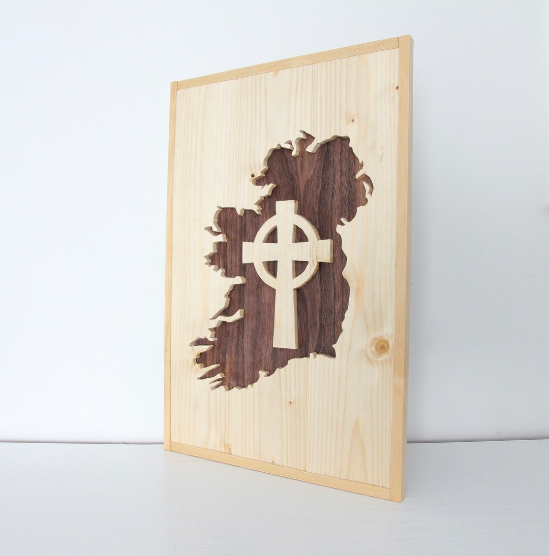 A Beautiful Handmade Map of Ireland With A Celtic Cross. Wood Irish ...