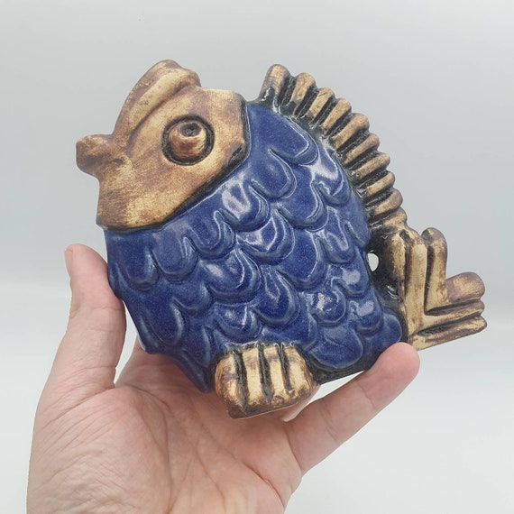 Fine Art Ceramics 60s Ego Stengods Sweden Scandinavia Blue Fish Retro ...
