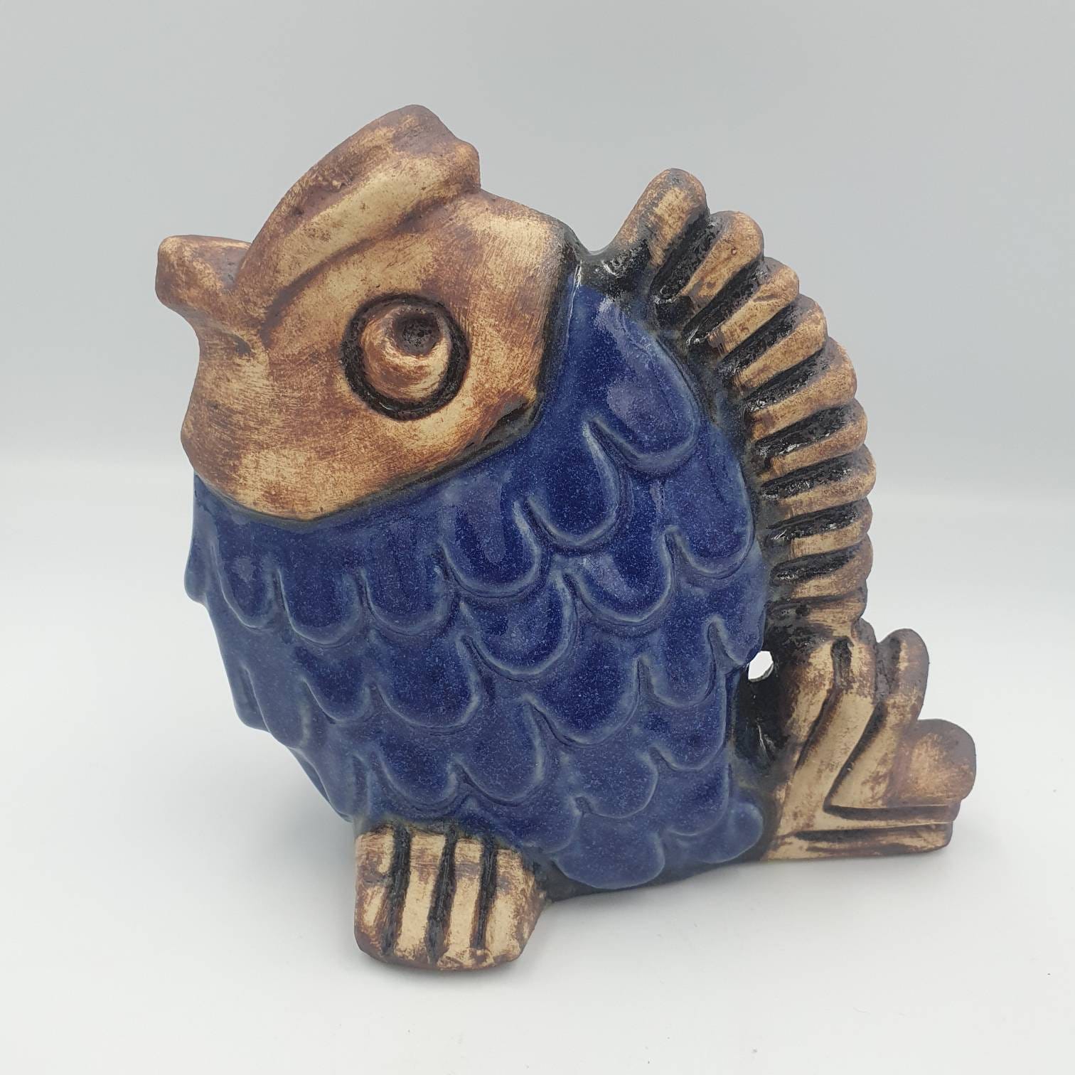 Fine Art Ceramics 60s Ego Stengods Sweden Scandinavia Blue Fish Retro ...