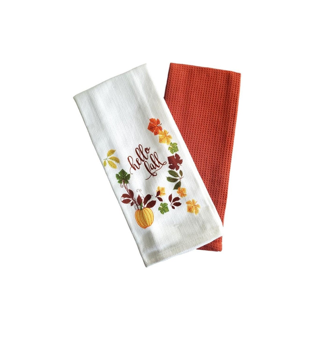 Harvest Autumn Design Serviettes de cuisine tissées « Hello Fall » - 2 ...
