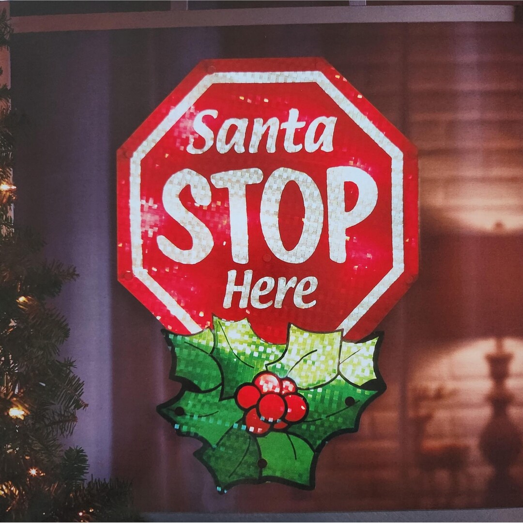 Christmas Santa Stop Sign Lighted Instant Décor Window Decoration – 1 ...