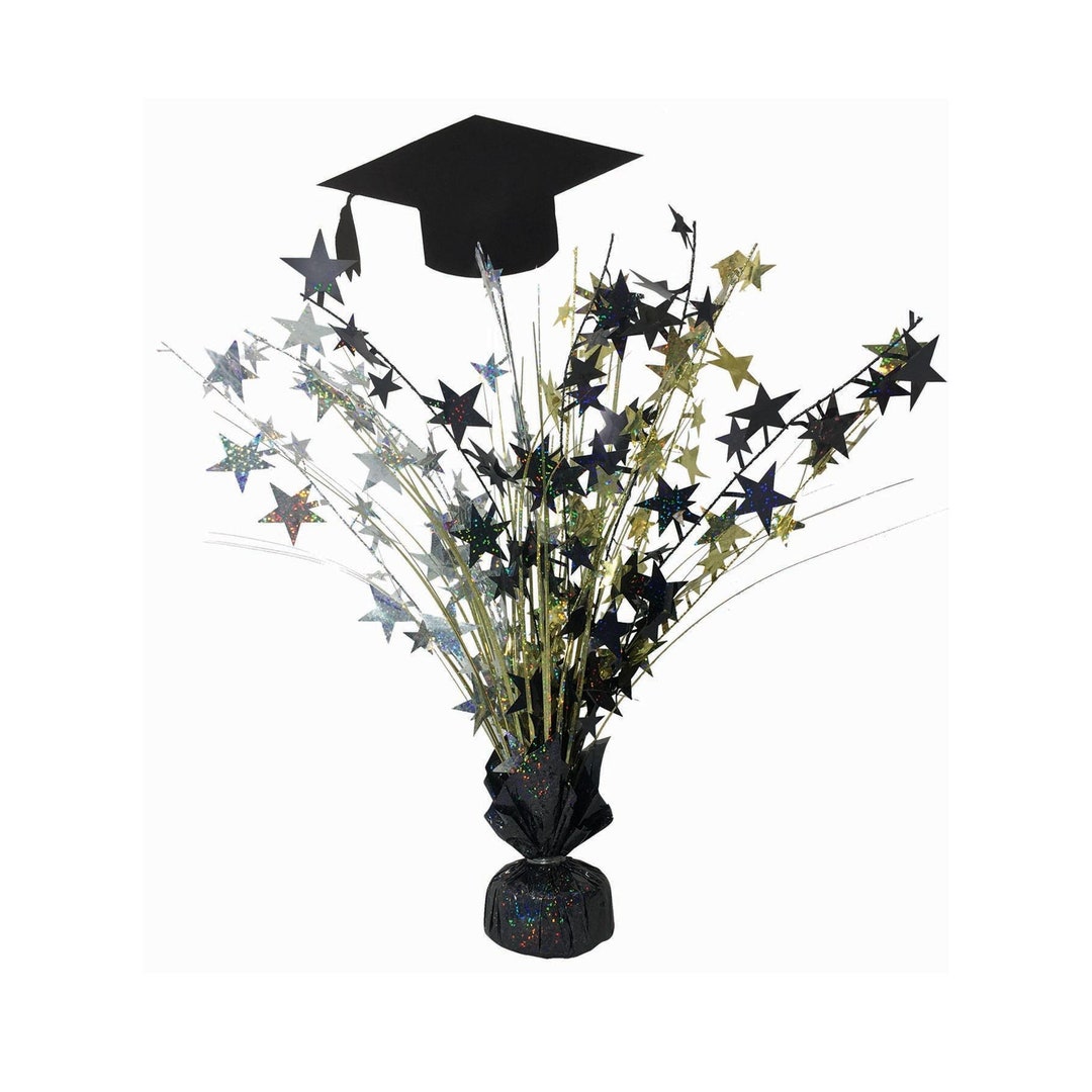 Graduation Hat 18” Spray Centerpiece Balloon Weight Black/silver/gold ...