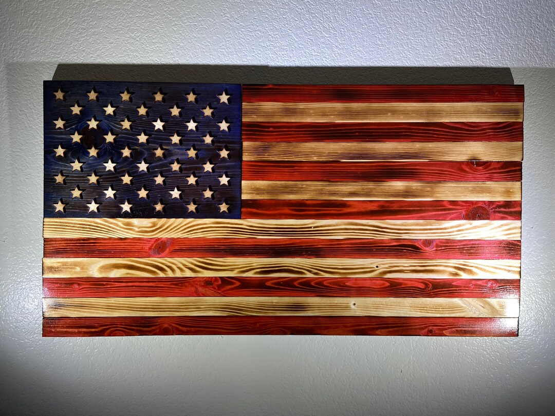 Handmade Wooden American Flag Rustic Handcrafted Wooden Flag Patriotic ...