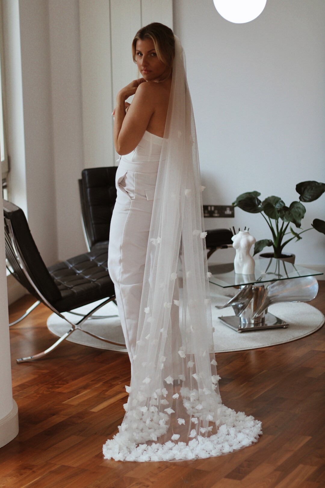 Cathedral Flower Wedding Veil 3D Flower Bridal Veil Soft Tulle Wedding ...