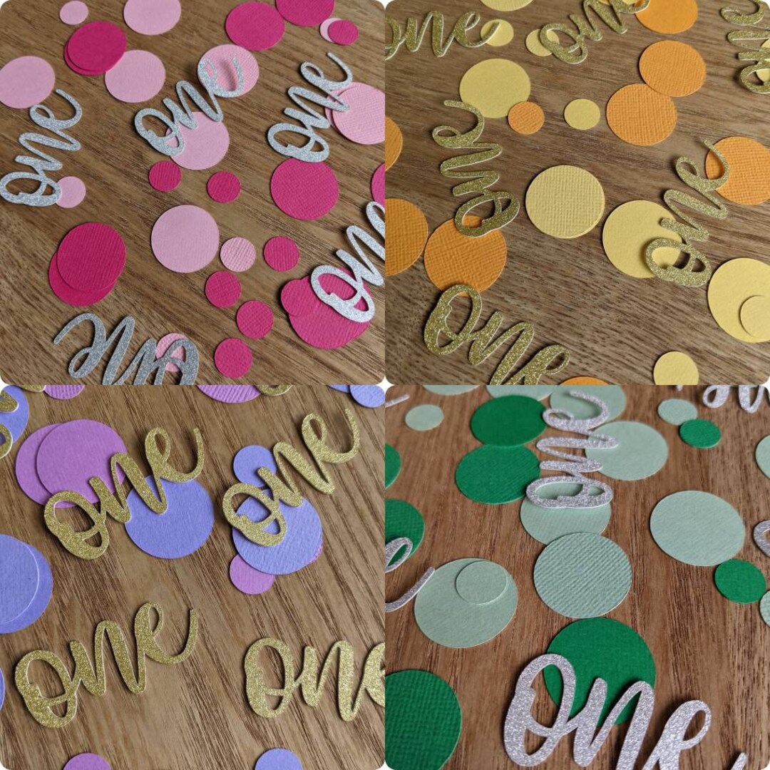 First Birthday Confetti: Pink, Purple, Green, Yellow 'one' Decorations ...