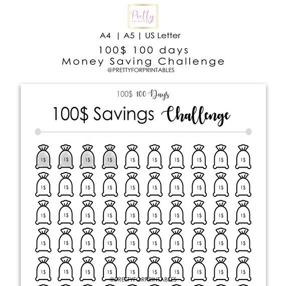 Save 100 Dollars in 100 Days 100 Days Money Saving Challenge - Etsy