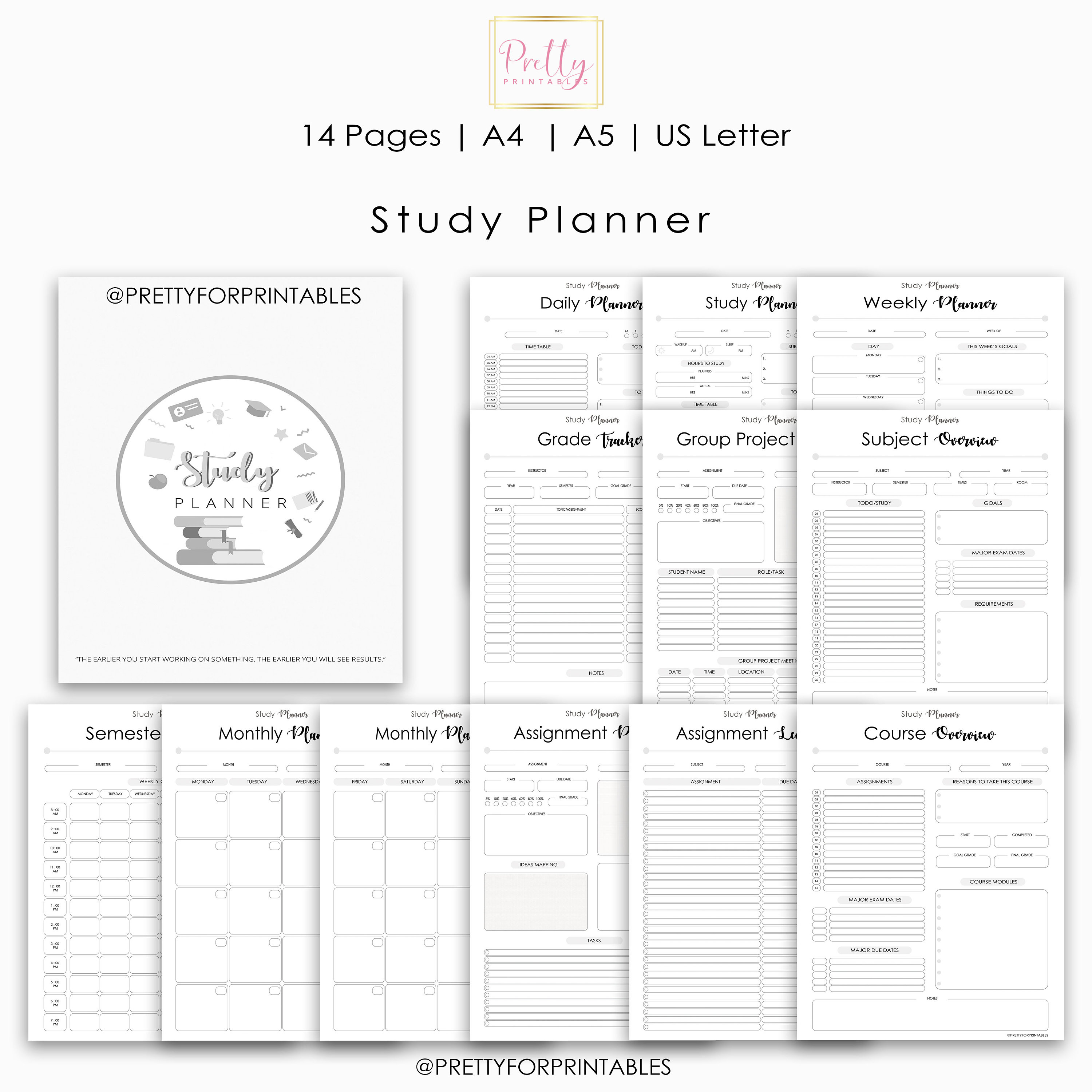 Student Planner Study Organizer A4 A5 US Letter PDF | Etsy