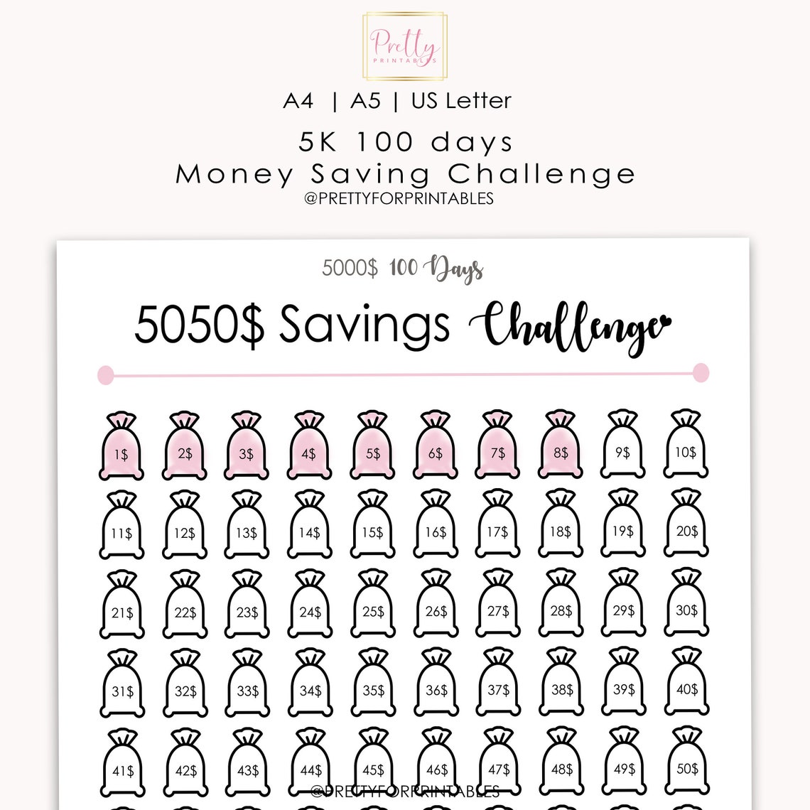 Save 5000 Dollars In 100 Days 100 Days Money Saving Etsy Save 5000 Dollars In 100 Days 100 Days Money Saving Etsy