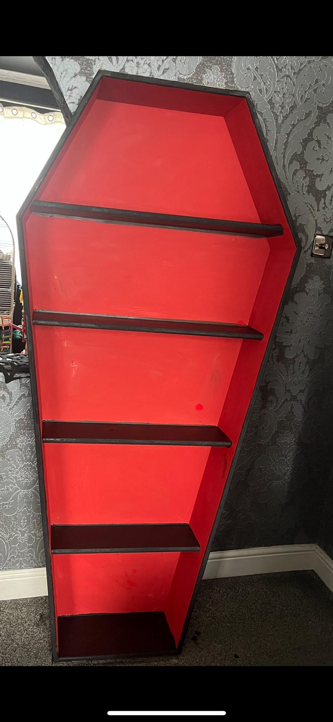 6ft Wooden Red Handmade Coffin Bookcase or Shelf - Etsy