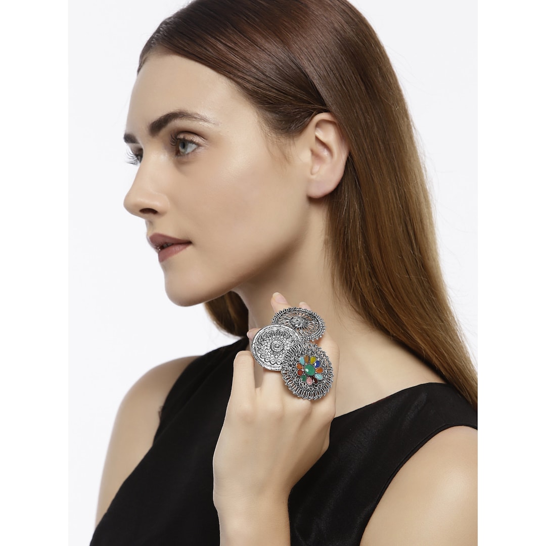 Multicolor Stones Combo of 3 Traditional Adjustable Statement Finger ...