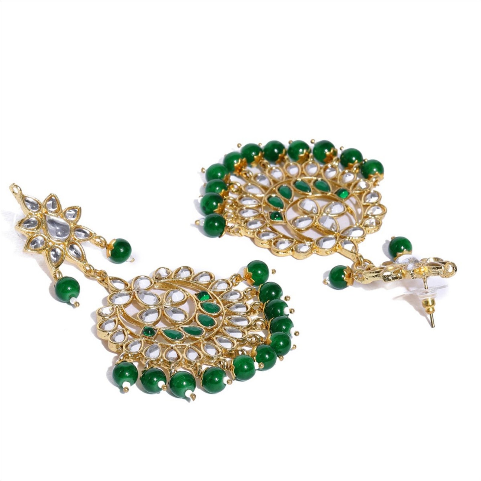 Zaveri Pearls Gold Tone Kundan And Green Beads Crescent Design Etsy