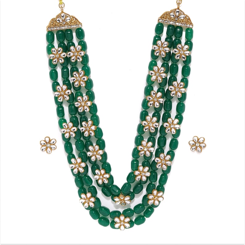 Zaveri Pearls Elegant Green And Gold Toned Beaded Floral Kundan Etsy
