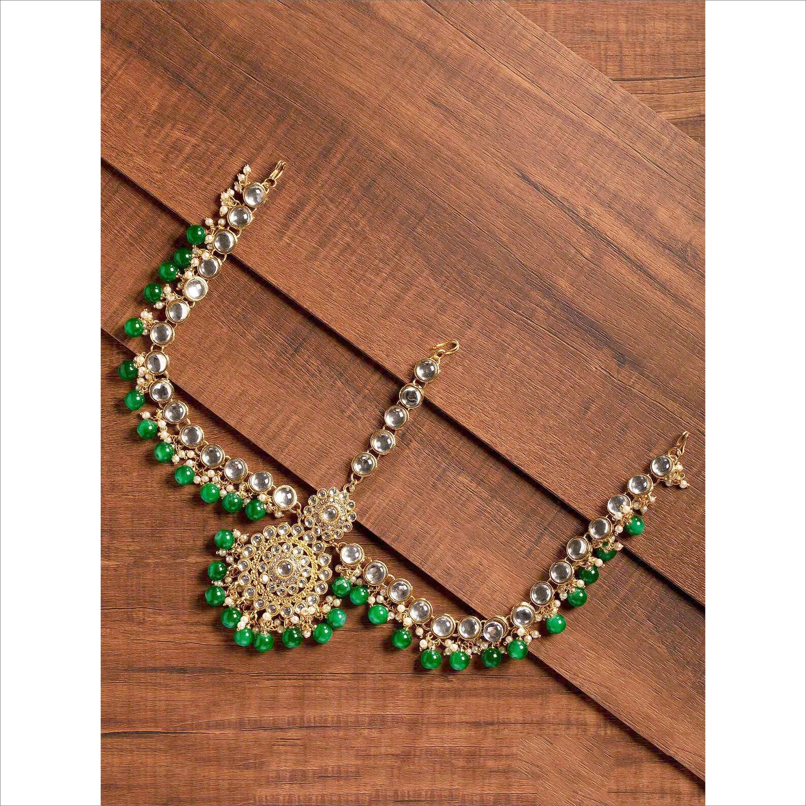 Zaveri Pearls High Quality Gold Plated Kundan And Green Beads Etsy