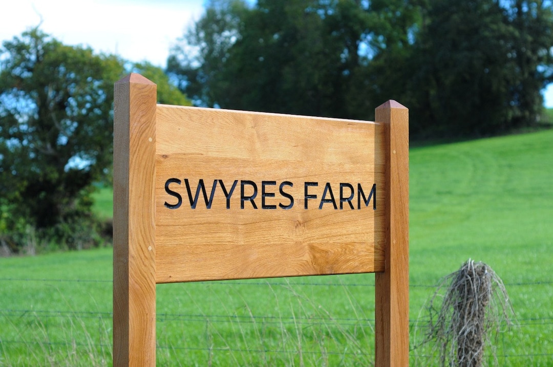 Engraved Oak House Sign With Posts. Solid Oak Sign. Freestanding Oak ...