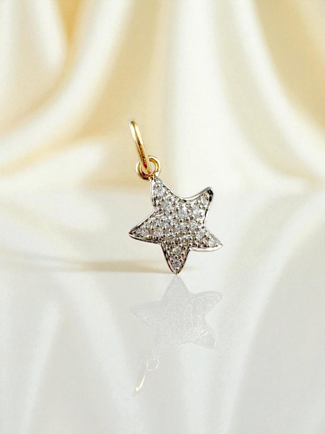 14k Solid Gold Diamond Star Pendant, Dainty Celestial Charm, Minimalist ...