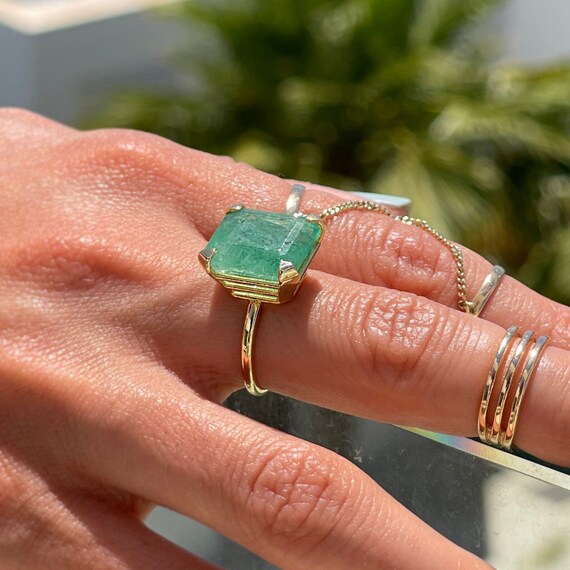 Natural Emerald Solitaire Ring 14k Gold Solitaire Emerald - Etsy
