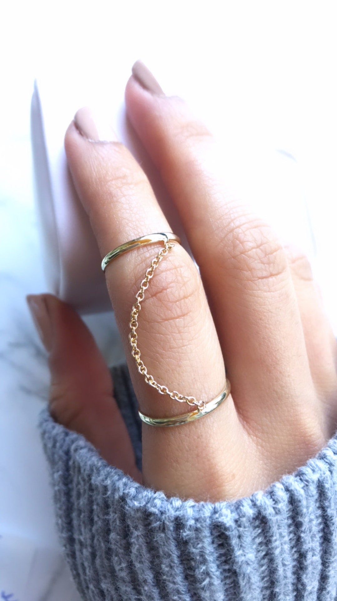 Solid 14k Yellow Gold Knuckle Ring, Mid Rings, Above Knuckle Ring ...