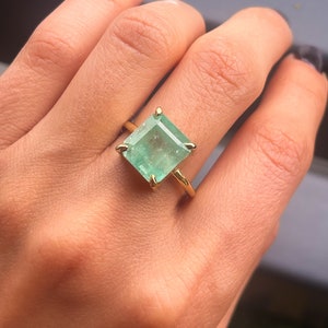 6ct Natural Emerald Solitaire Ring, 14k Gold, Emerald Ring, Solitaire ...