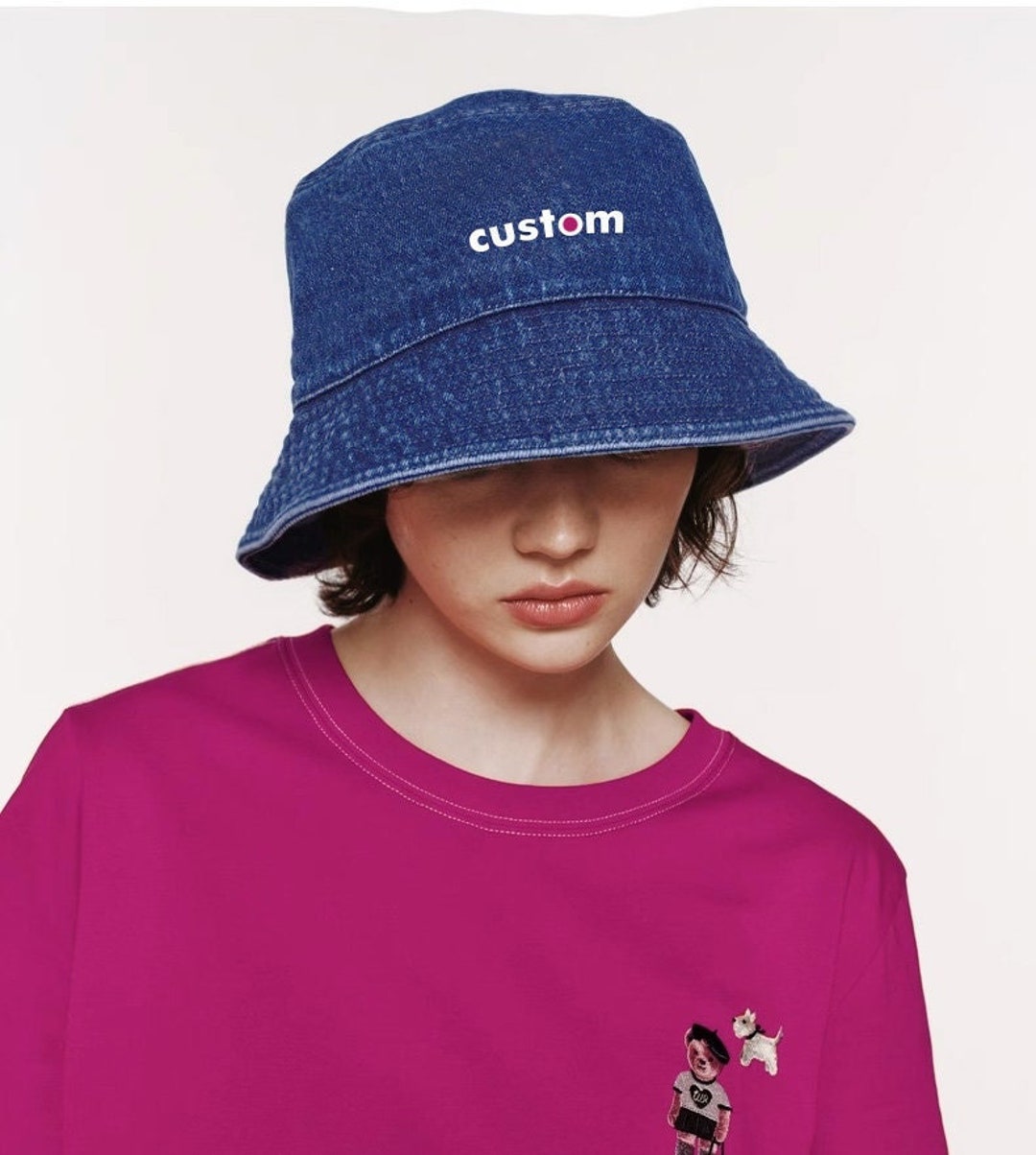 Embroidered Bucket Hat Custom Text Denim Bucket Hat Summer Hat ...