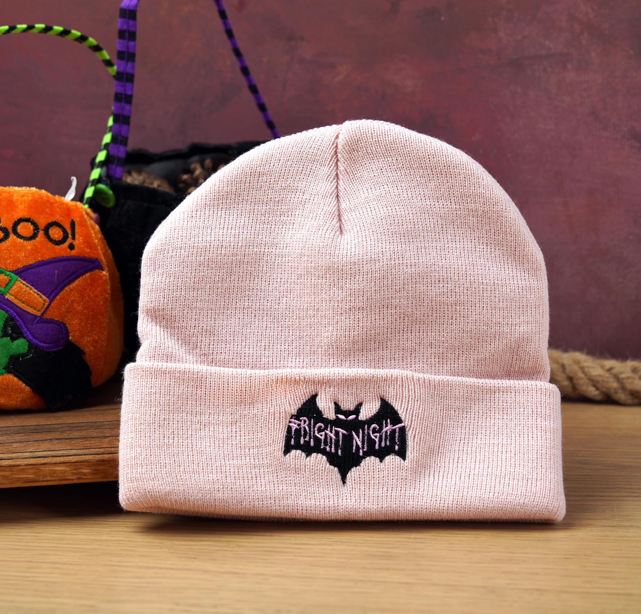 Embroidered Bat Beanie: Pink Halloween Hat, Custom Goth Gift 25090301 ...