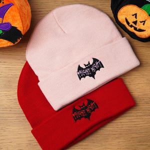 Embroidered Bat Beanie: Pink Halloween Hat, Custom Goth Gift 25090301 ...