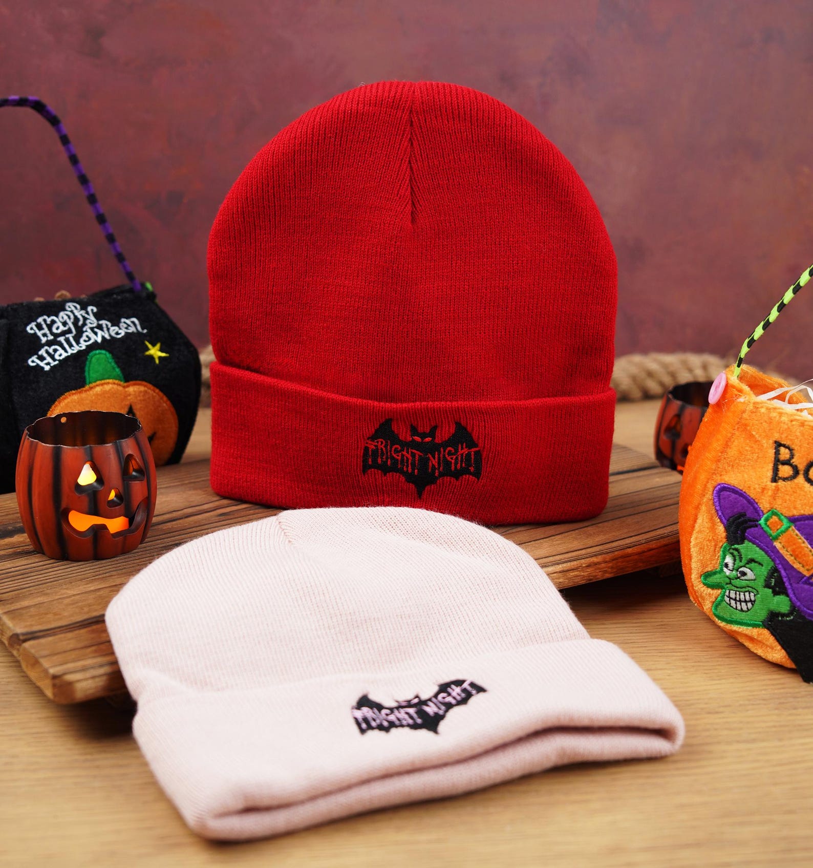 Embroidered Bat Beanie: Pink Halloween Hat, Custom Goth Gift 25090301 ...