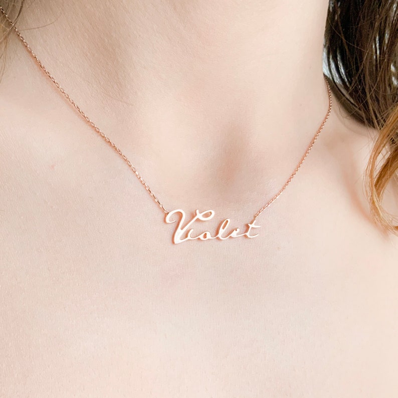 Tiny Rose Gold Name Necklace Personalized Gift Bridesmaid | Etsy
