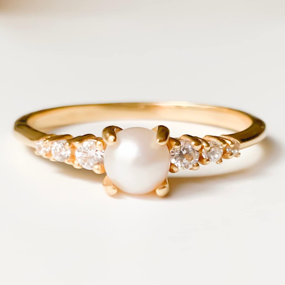 Pearl Engagement Ring, Pearl Jewelry, Vintage Looking Art Deco ...