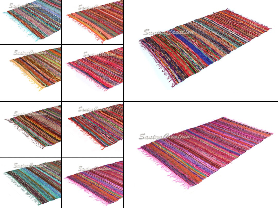 Boho Cotton Chindi Rug Floor Decor Area Carpet Rug Bathroom Rug Runner ...