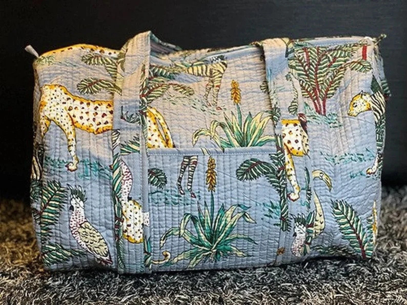 Large Cotton Quilted Duffel Bag Multicolor Handmade Travel Luggage Bag ...