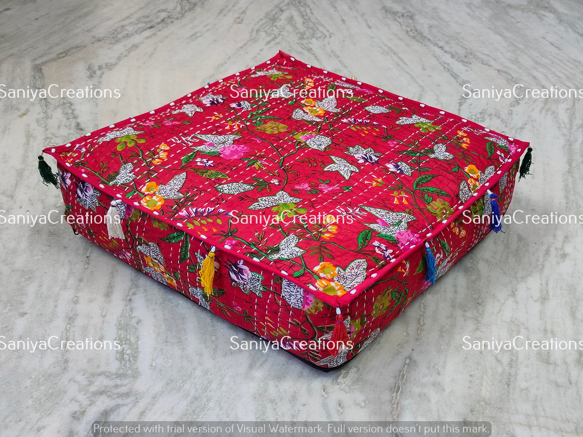 Indian Cotton Square Box Cushion Cover Handmade Cotton Quilted Chair ...