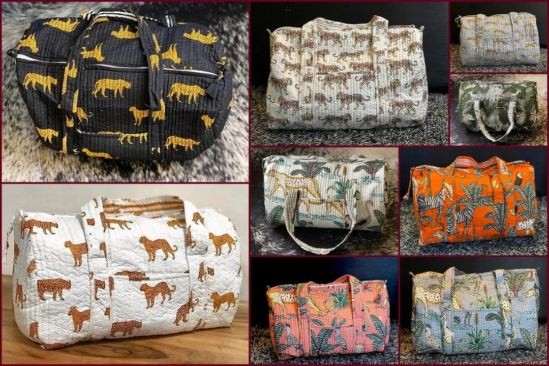 Large Cotton Quilted Duffel Bag Multicolor Handmade Travel Luggage Bag ...