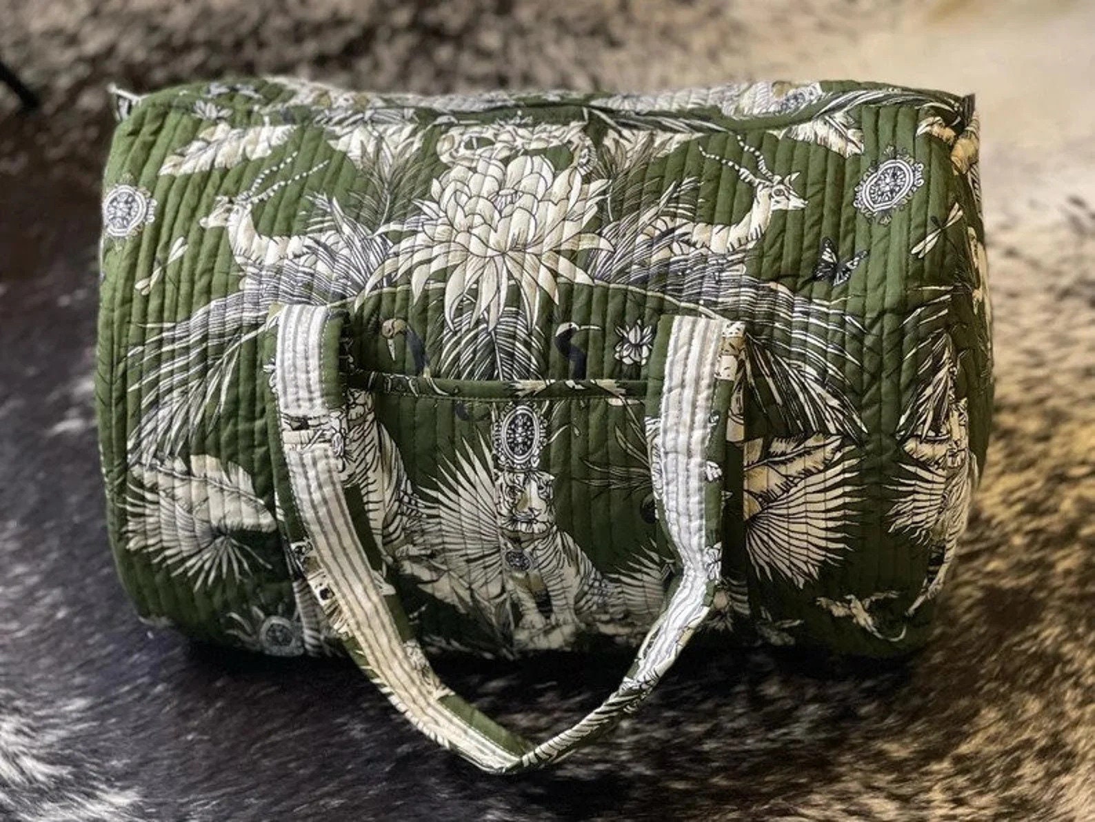 Large Cotton Quilted Duffel Bag Multicolor Handmade Travel Luggage Bag ...