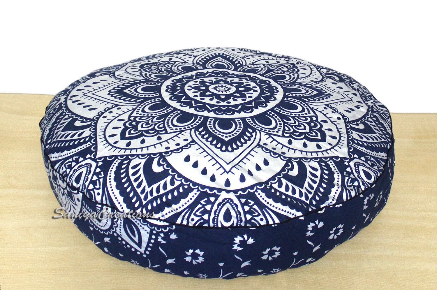 Handmade Large Round Floral Mandala Cotton Cushion Cover Papasan Chair ...