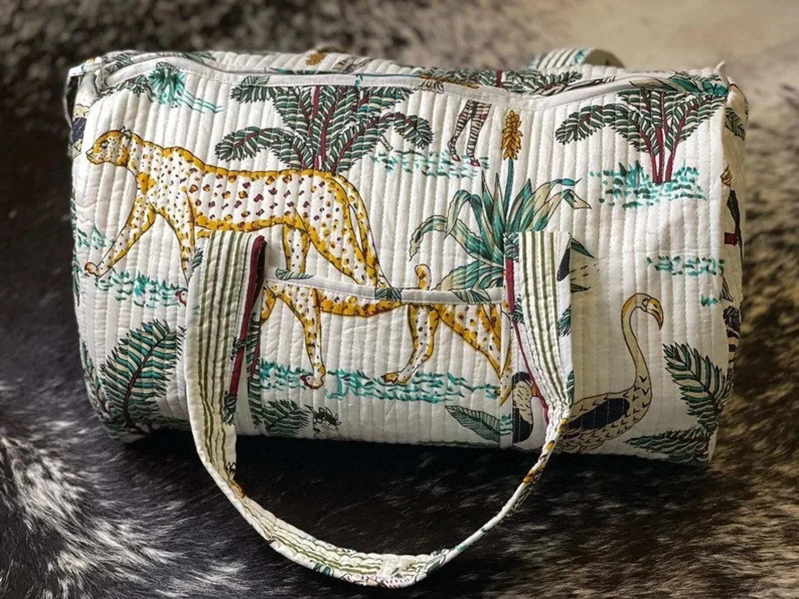 Large Cotton Quilted Duffel Bag Multicolor Handmade Travel Luggage Bag ...